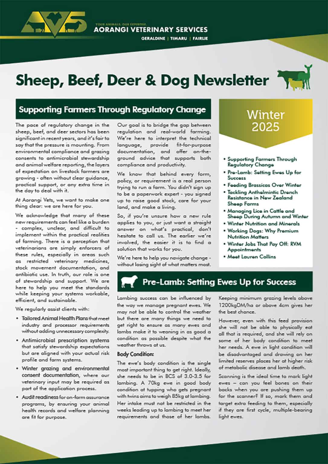 Sheep, Beef, Deer & Dog Newsletter - Winter 2025 - Aorangi Vet Services